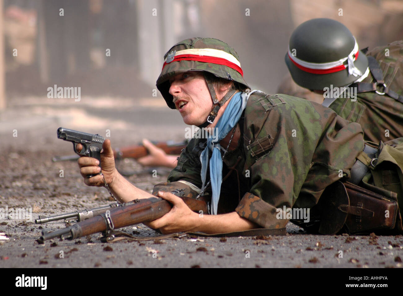 Historical reenactment of Warsaw Uprising in 1944 during II World War ...