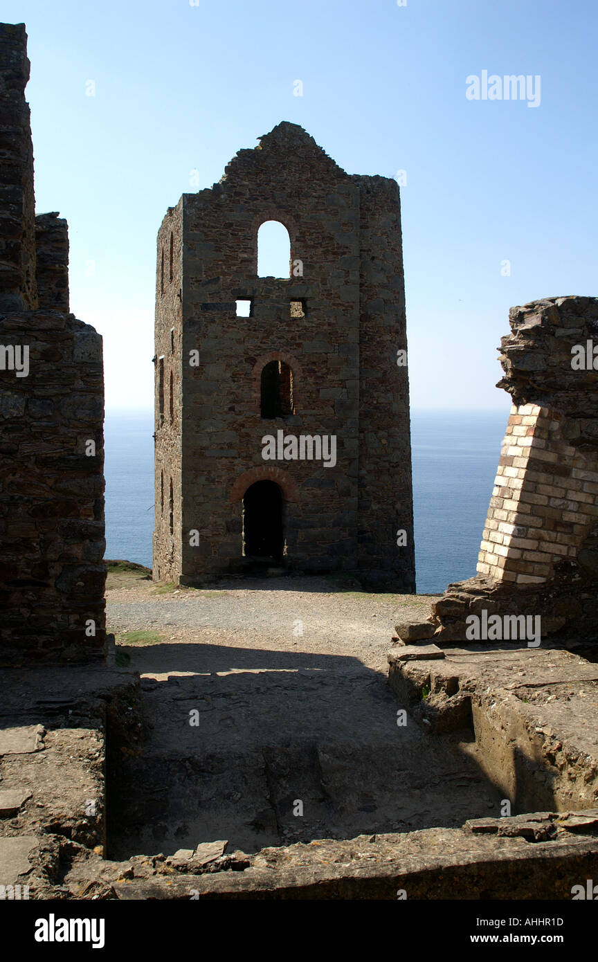 Stamps and wheel engine house ruins Wheal Coates mine on cliffs near ...