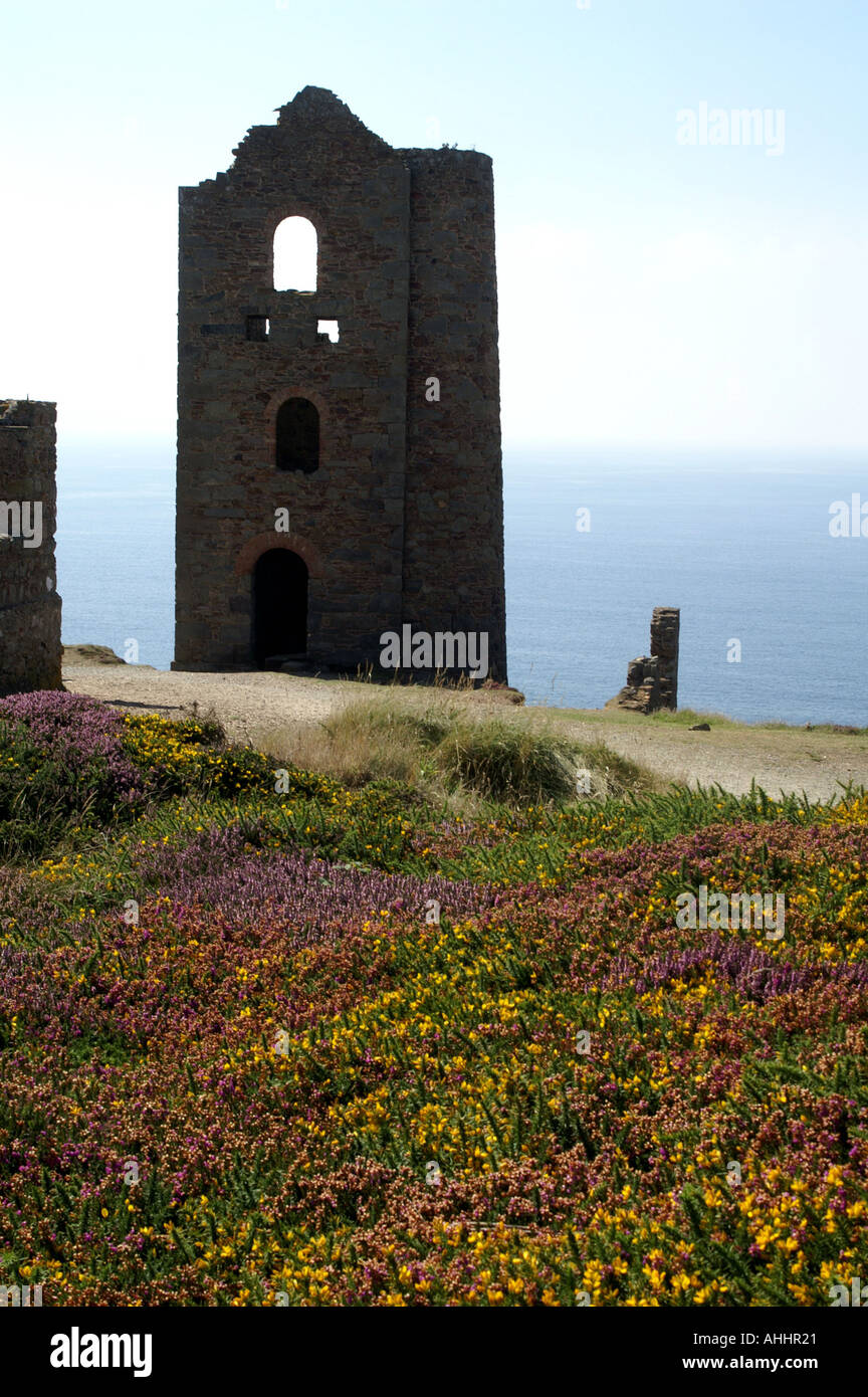 Stamps and wheel engine house ruins Wheal Coates mine on cliffs near ...