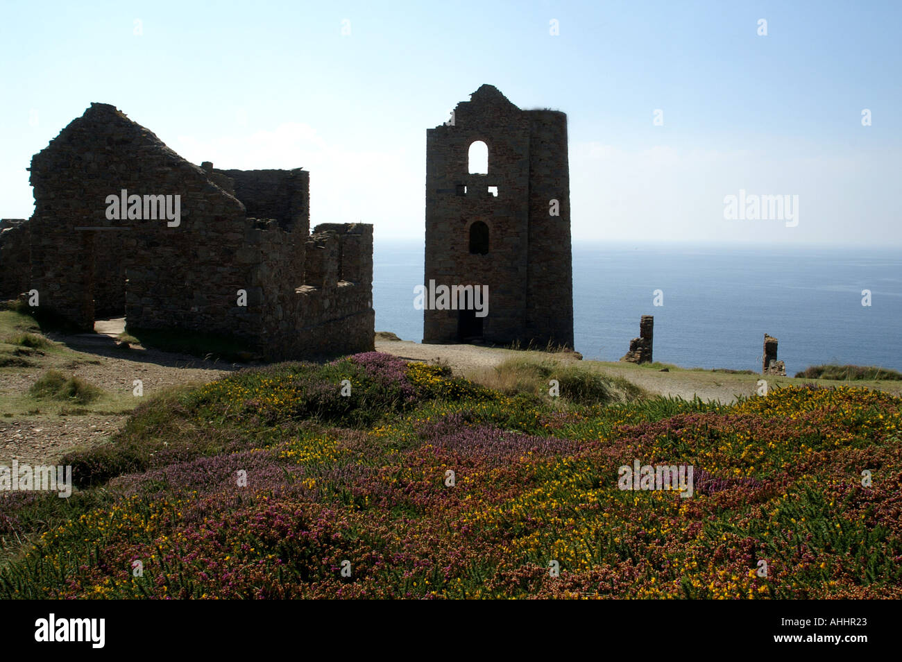Stamps and wheel engine house ruins Wheal Coates mine on cliffs near ...