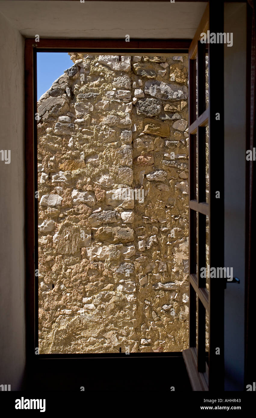 WINDOW FRAME AND STONE WALL PROVENCE FRANCE Stock Photo - Alamy