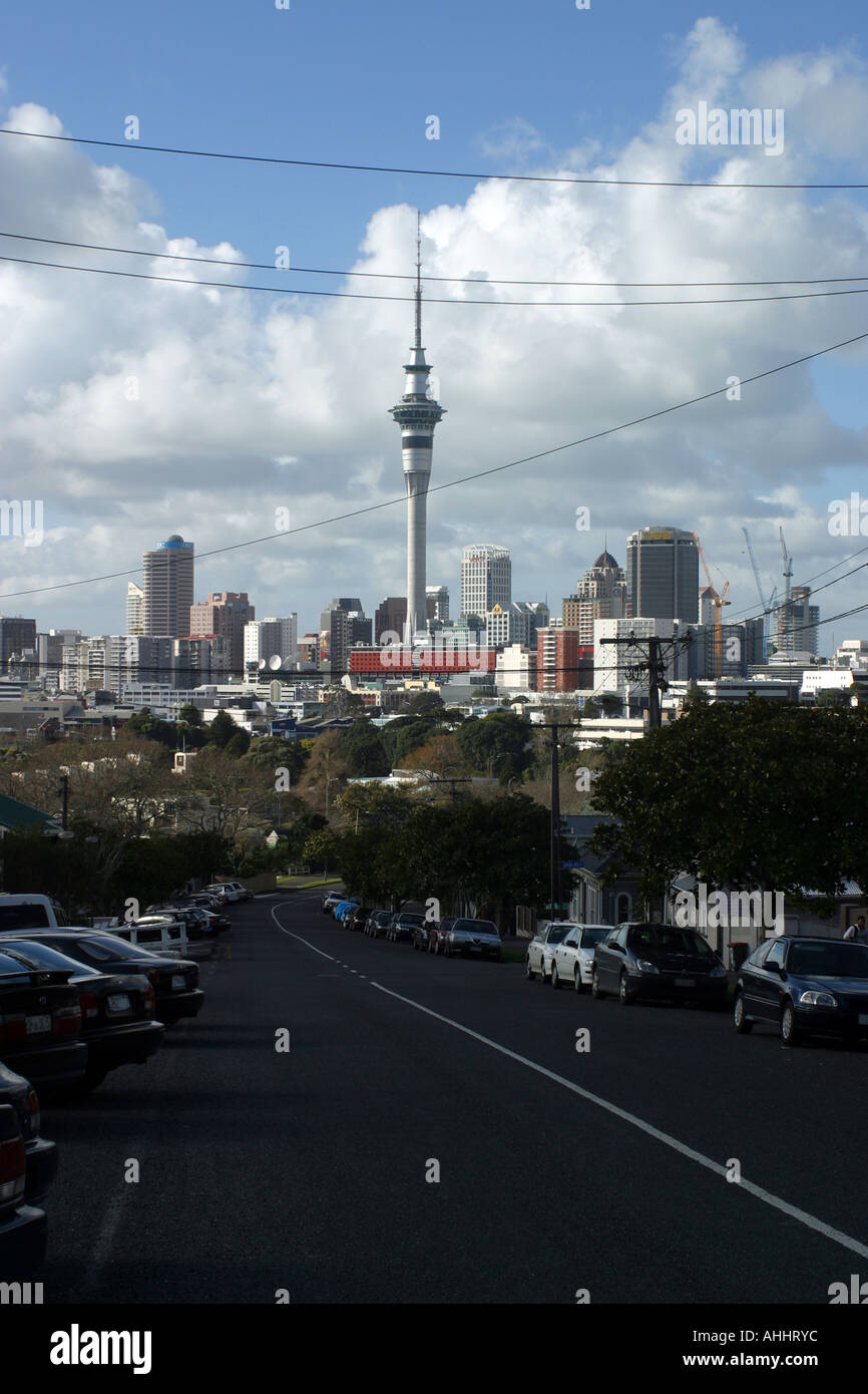 Looking at the Sky Tower from Ponsonby Central Auckland Stock Photo - Alamy