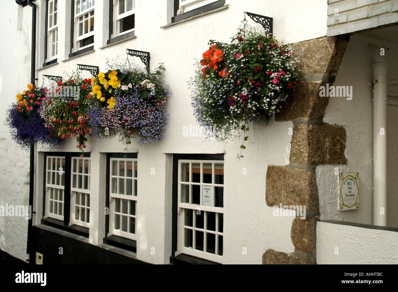 Flowers floral displays around the village of St Ives Cornwall Stock ...