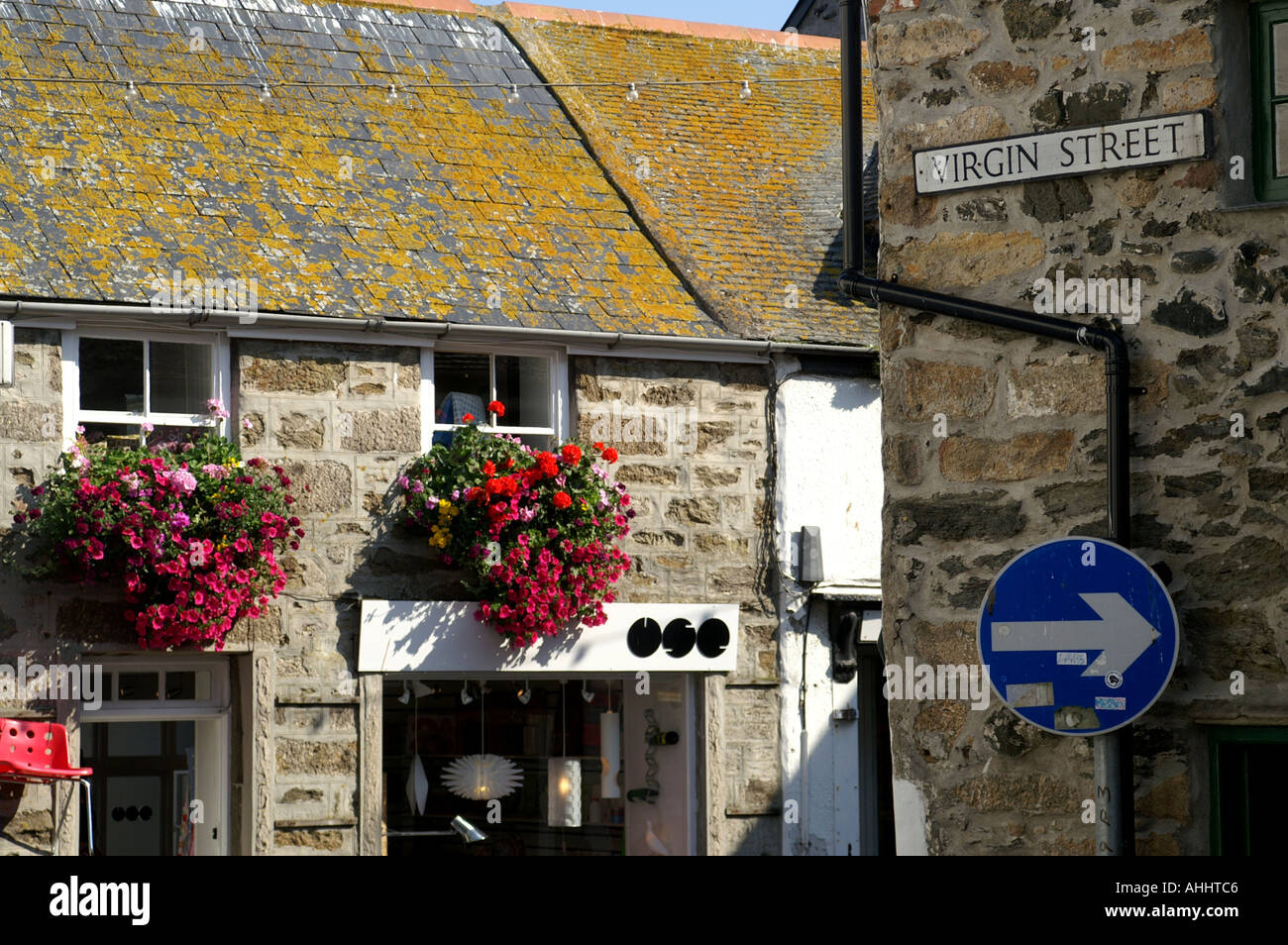 Flowers floral displays around the village of St Ives Cornwall Stock ...