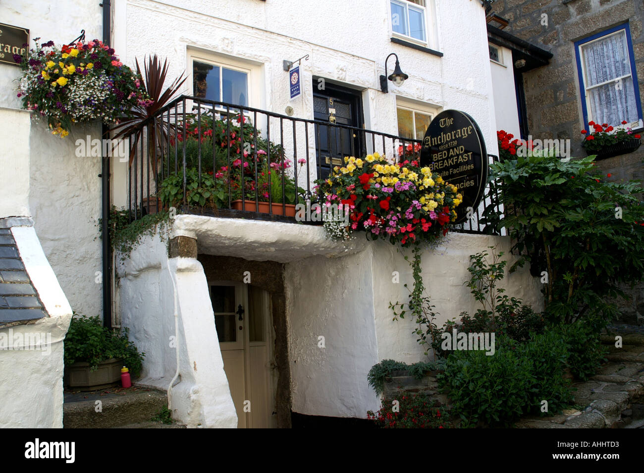 Flowers floral displays around the village of St Ives Cornwall Stock ...