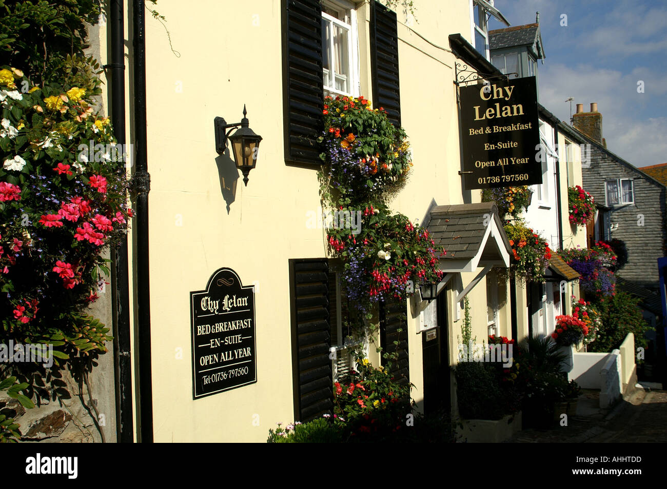 Flowers floral displays around the village of St Ives Cornwall Stock ...