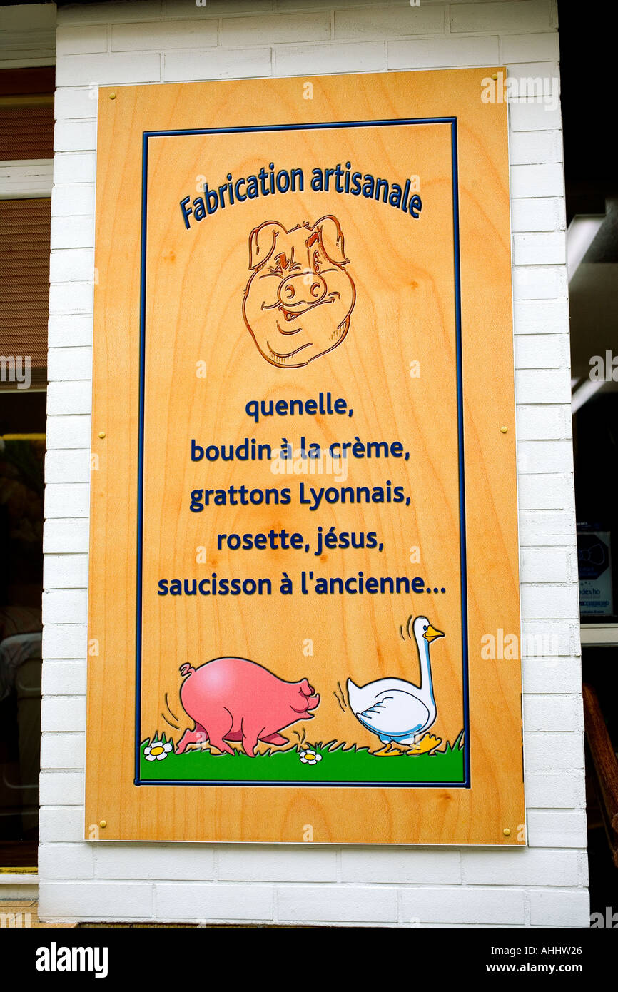 Pork butcher poster, advertisement for homemade produces, Beaujolais ...