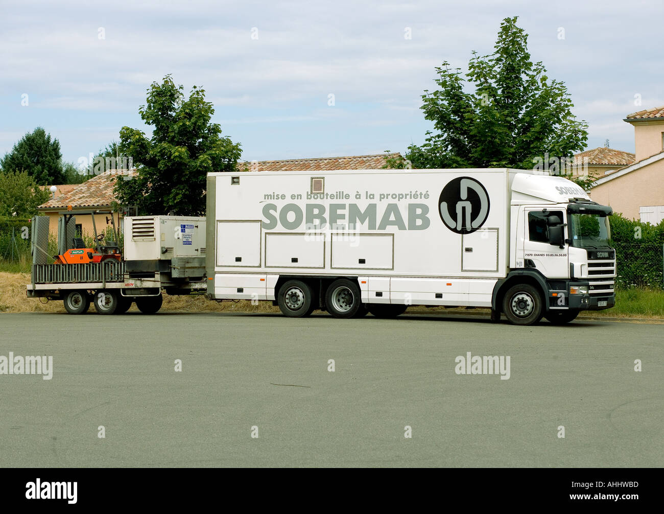 Wine bottling truck Beaujolais wine country France Stock Photo - Alamy