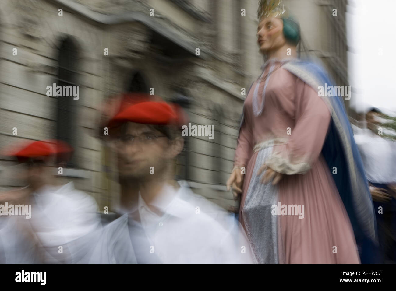 Band members wearing traditional Basque red beret Bilbao Spain Stock ...