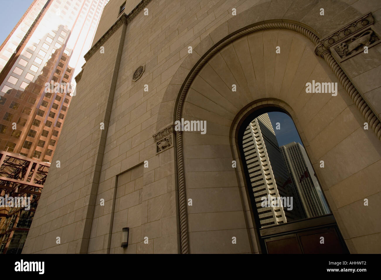 Reflection of downtown buildings in window Stock Photo - Alamy