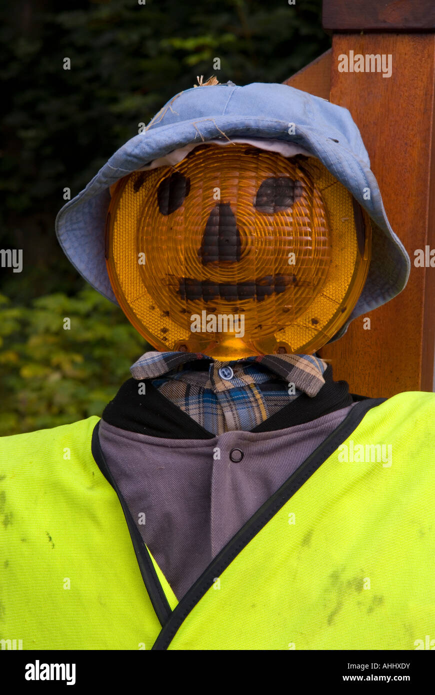 wormhill road safety straw man Stock Photo - Alamy