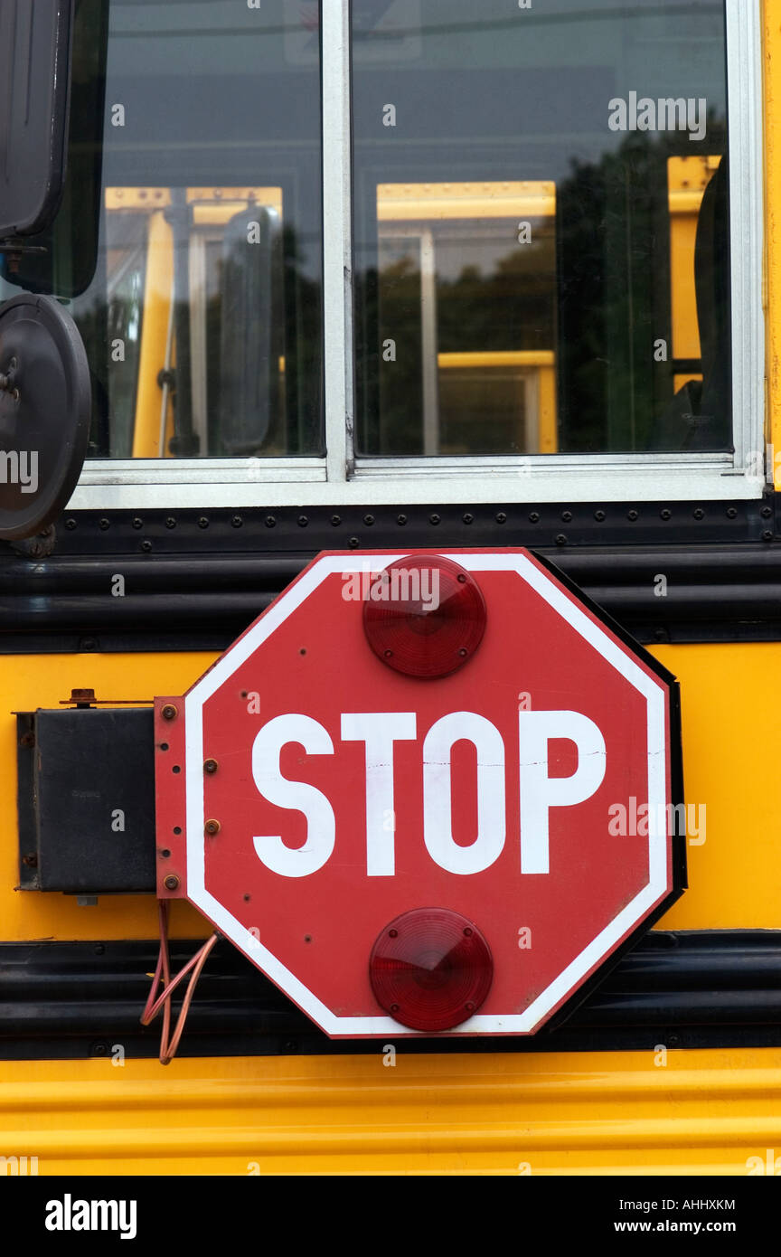 Stop sign at an american school bus Stock Photo - Alamy