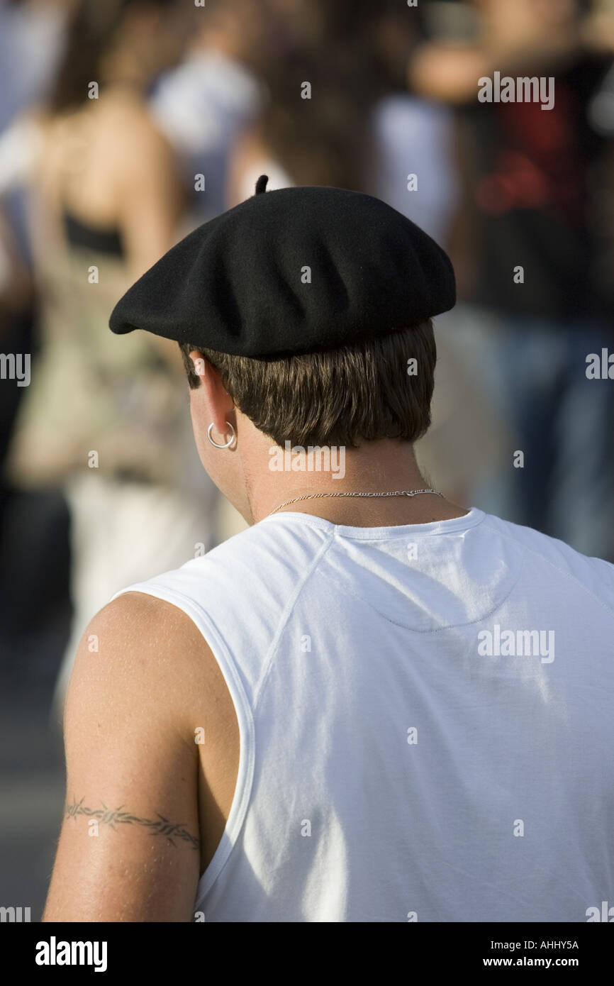 Man wearing a traditional black Basque beret during Aste Nagusia Big ...