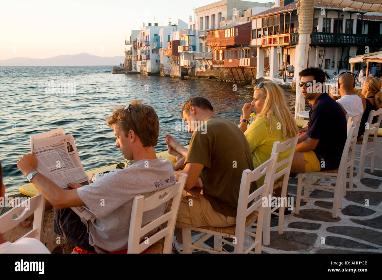 Sunset at Little Venice Mykonos Town Mykonos The Cyclades Greek Islands ...
