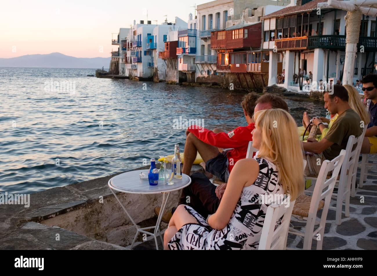Sunset at Little Venice Mykonos Town Mykonos The Cyclades Greek Islands ...