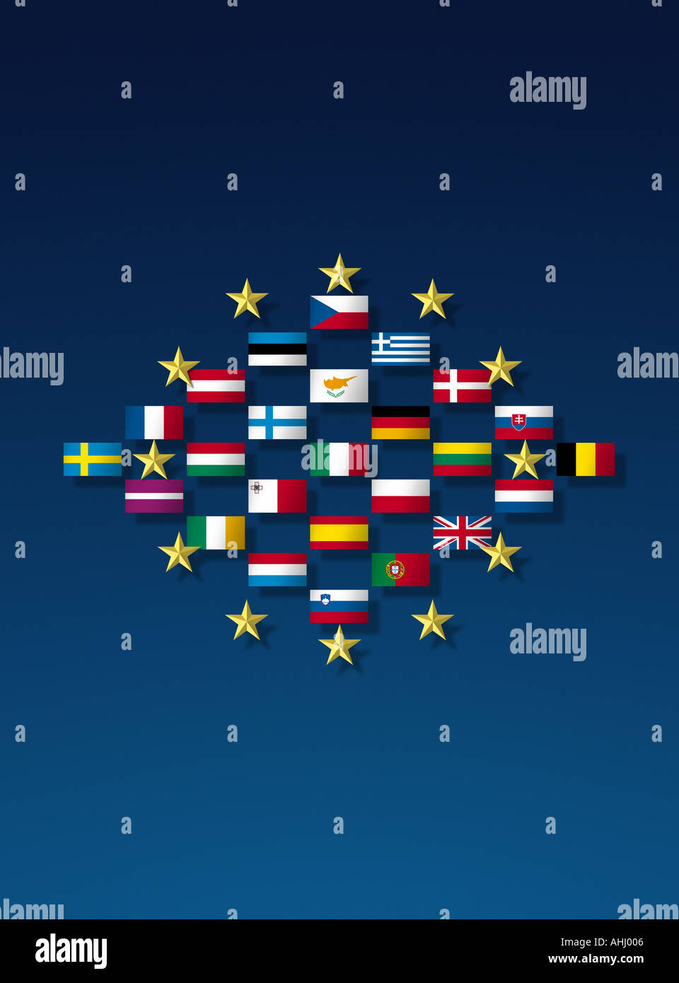 Vertical layout of cluster of flags of the member states of the EU with ...