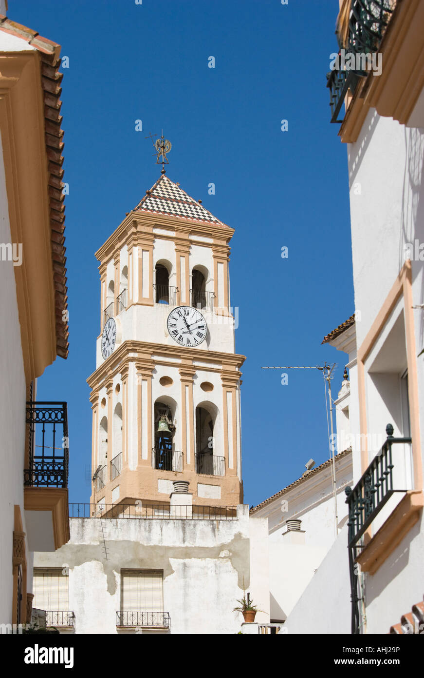 Marbella Malaga Province Costa del Sol Spain Tower of church of Santa ...