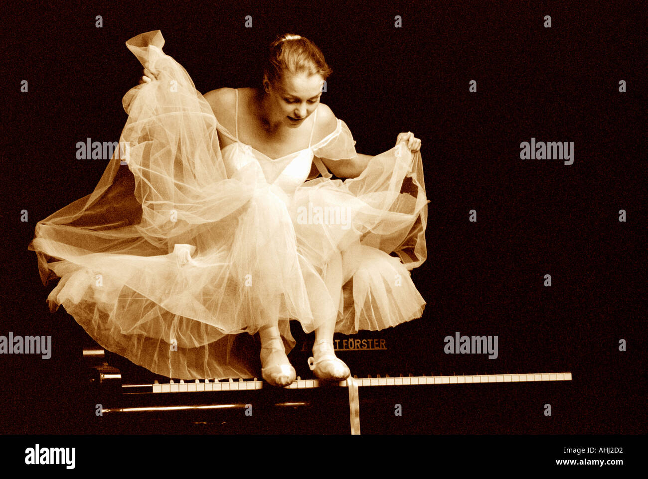Ballerina rehearsal piano ballet dancer stage performance Stock Photo ...