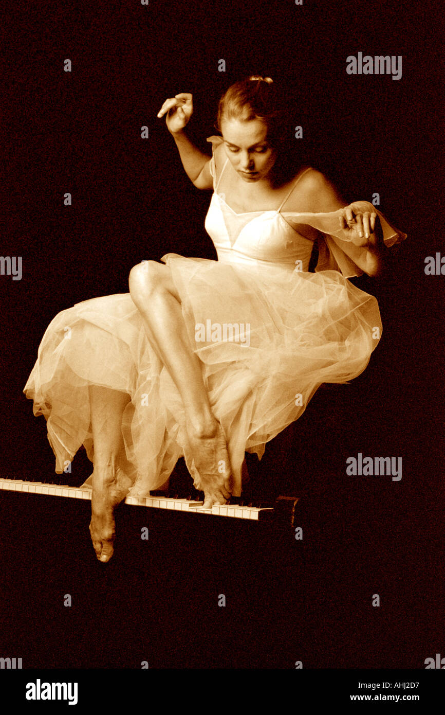 Ballerina rehearsal piano ballet dancer stage performance Stock Photo ...