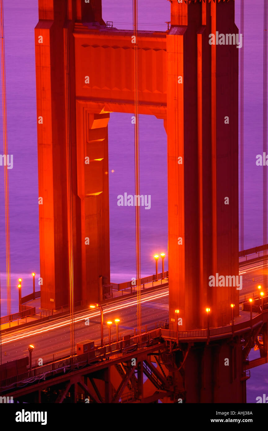 The streaks of lights from autos on the Golden Gate Bridge in the ...