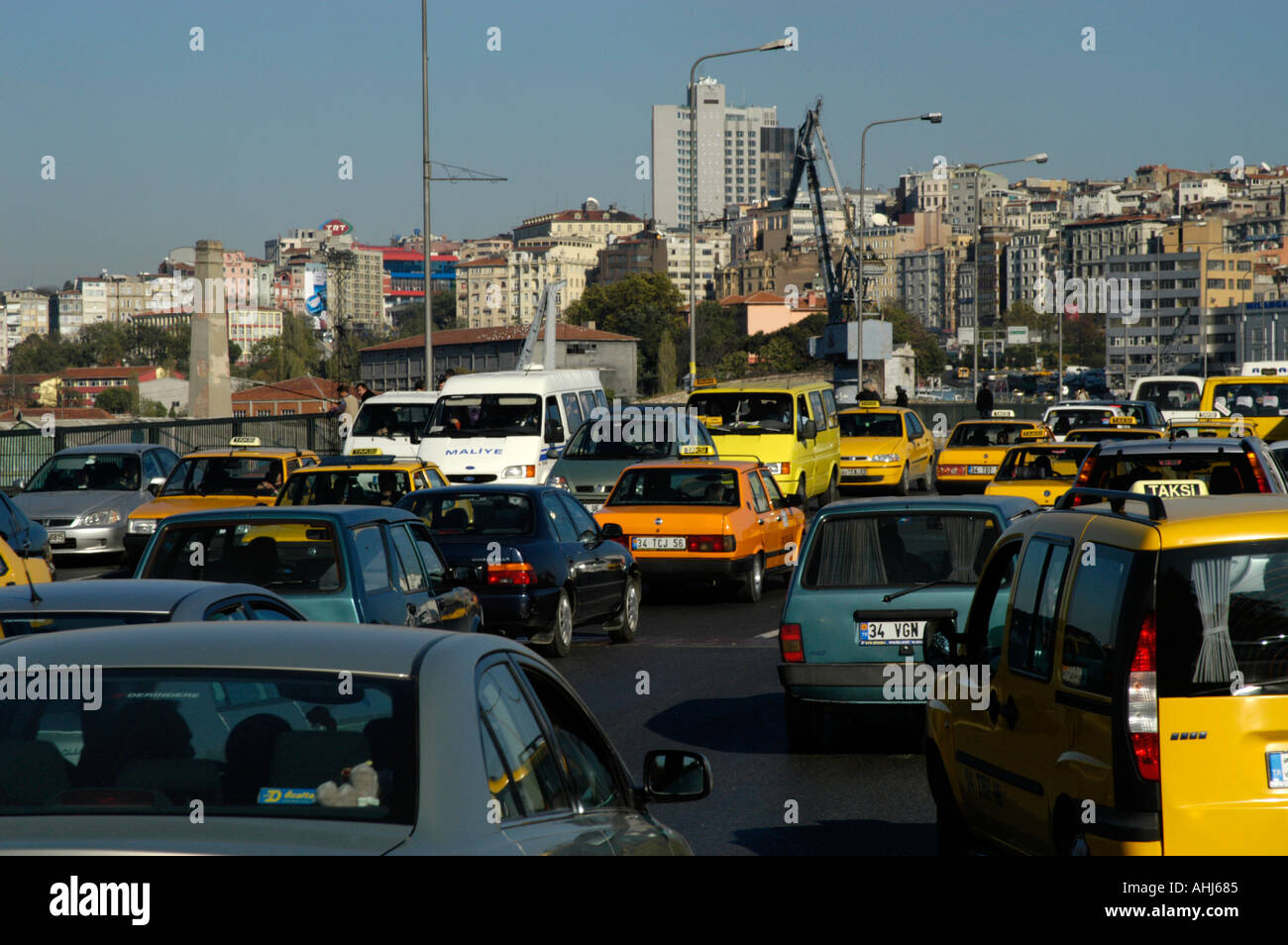 Traffic congestion on busy city street, Istanbul, Turkey Stock Photo ...