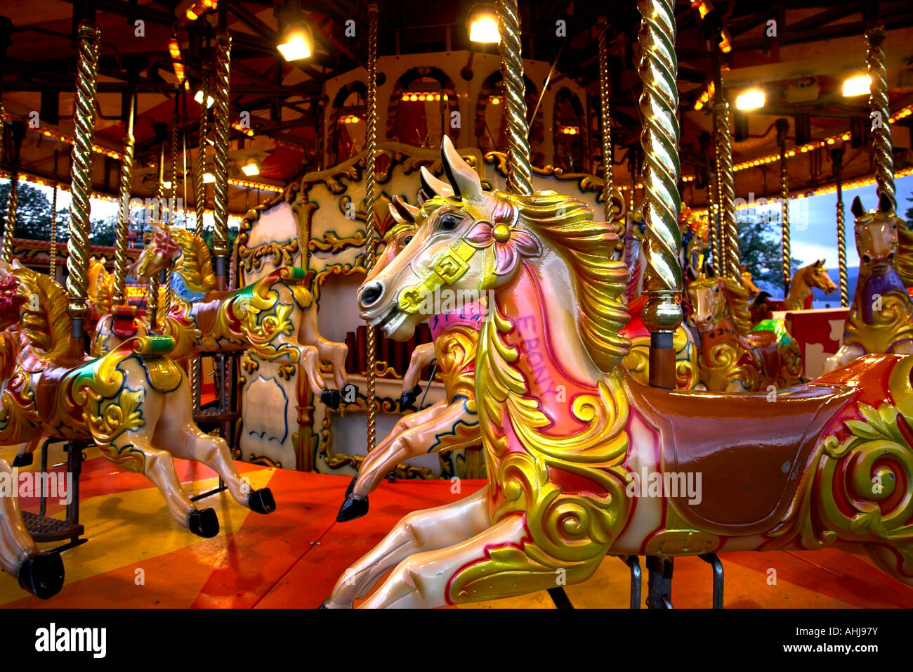 Traditional Funfair Carousel on the Glebe Bowness on Windermere Cumbria ...