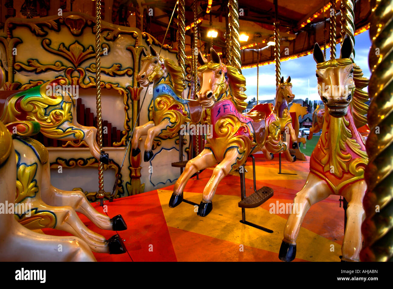 British carousel roundabout funfair fun fair great britain ride ground ...
