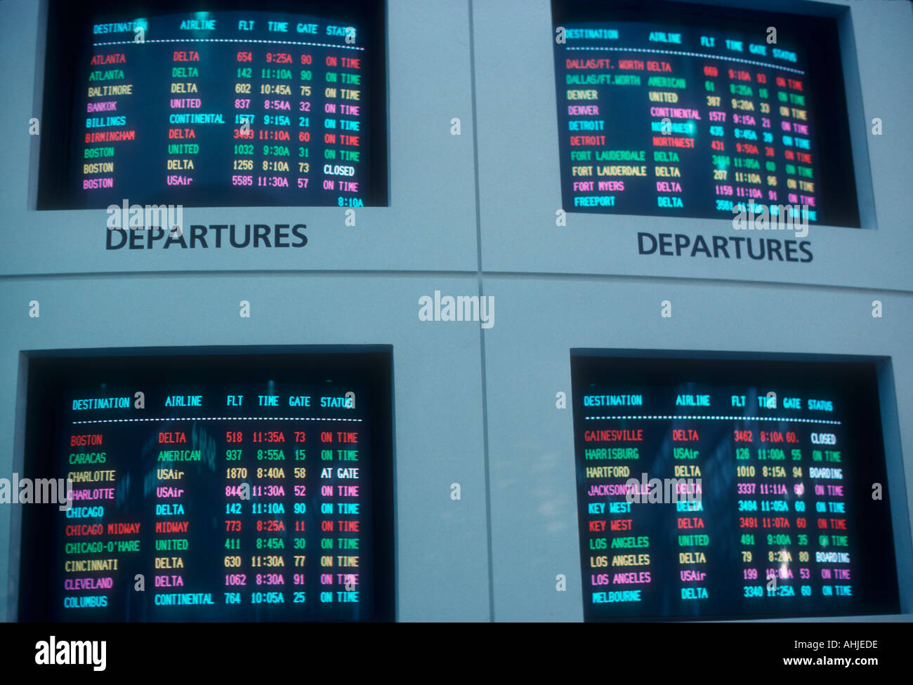 airport departure and arrival monitor screens Stock Photo - Alamy