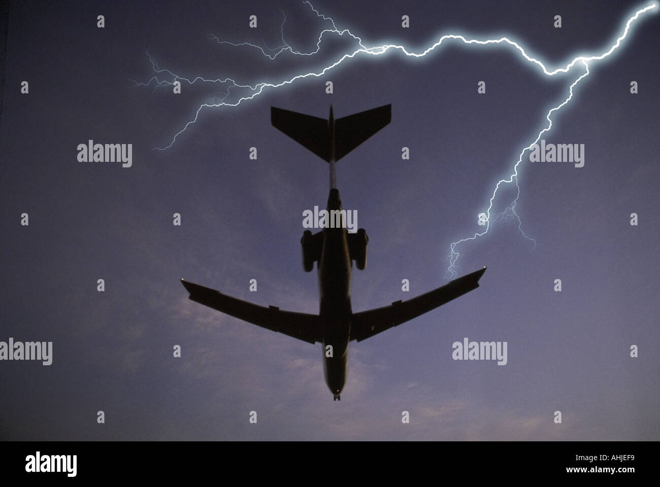 lightning striking commercial jet in summer storm in Florida Stock ...