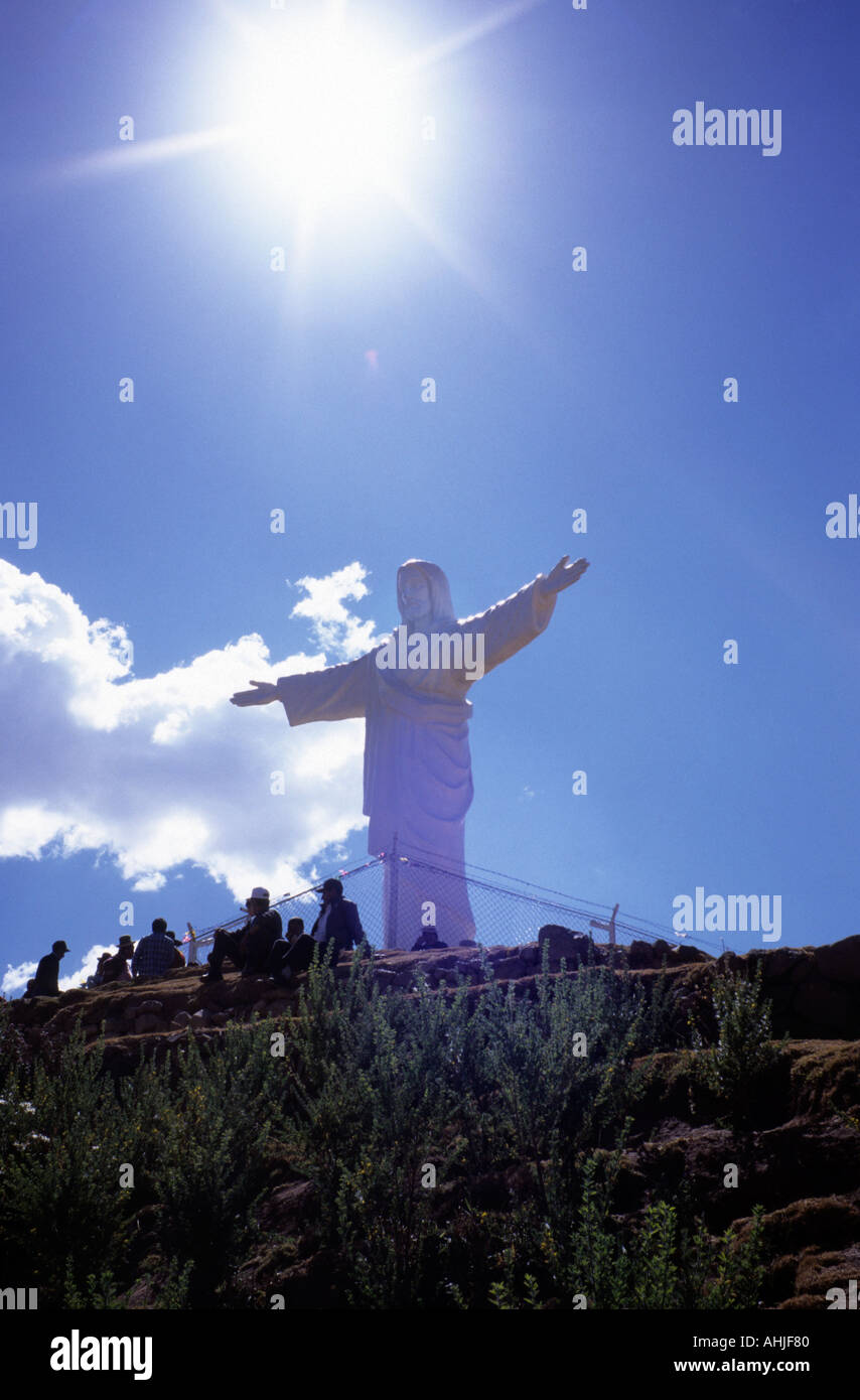 Statue of Christ (Cristo Blanco) near Sacsayhuaman above Cusco with ...