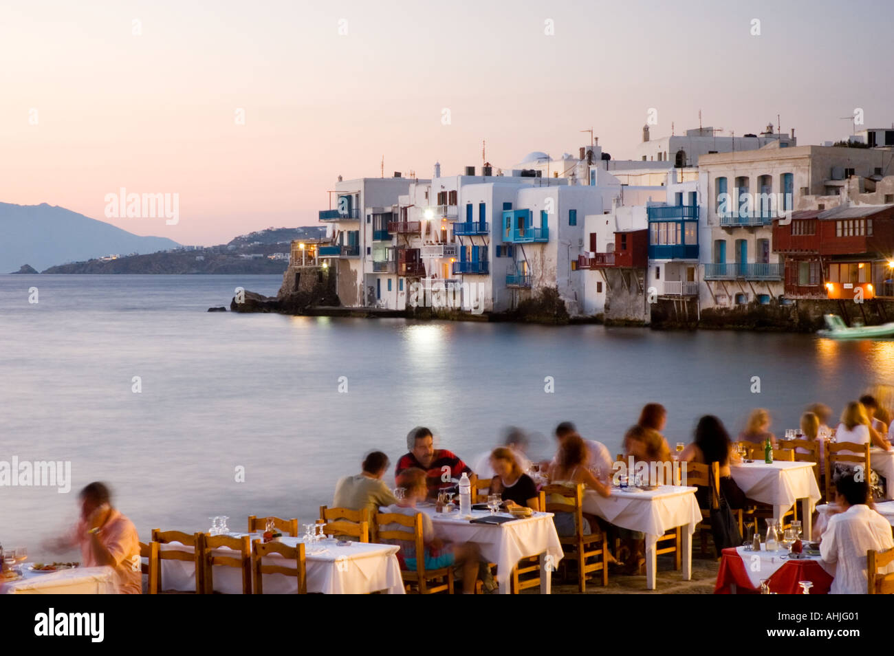Sunset at Little Venice Mykonos Town Mykonos The Cyclades Greek Islands ...