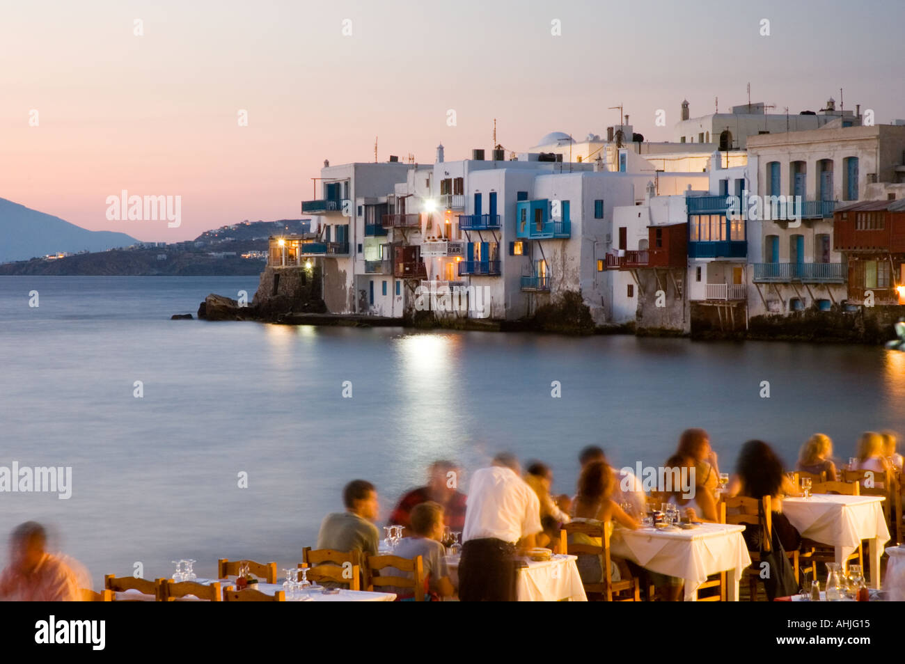 Sunset at Little Venice Mykonos Town Mykonos The Cyclades Greek Islands ...