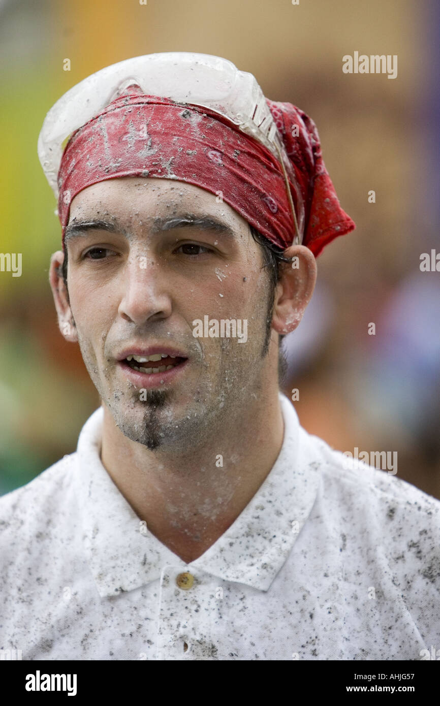 Competitor covered in splashes of granite and water Basque Strong Man ...