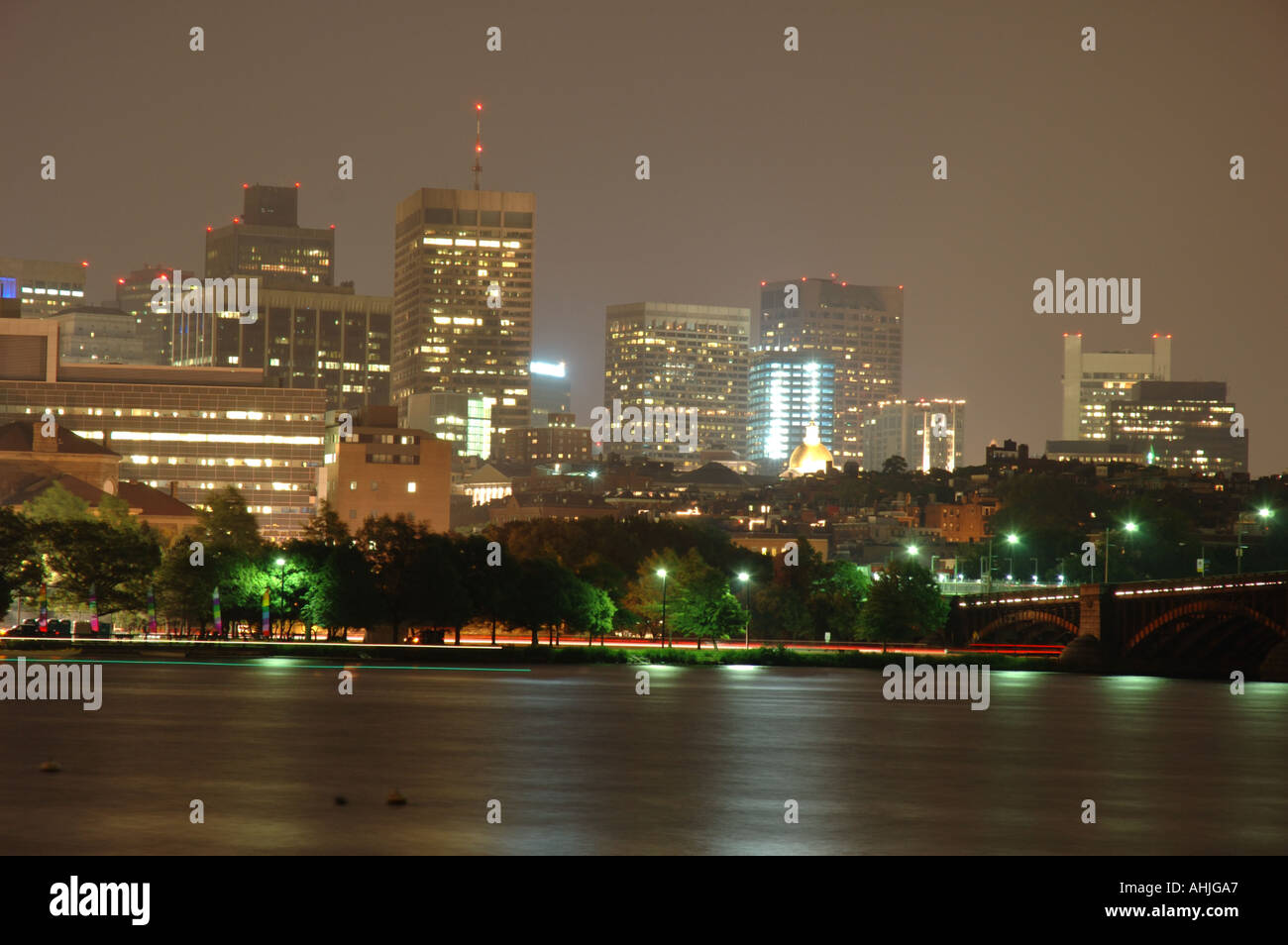 Boston MA Night Skyline Stock Photo - Alamy