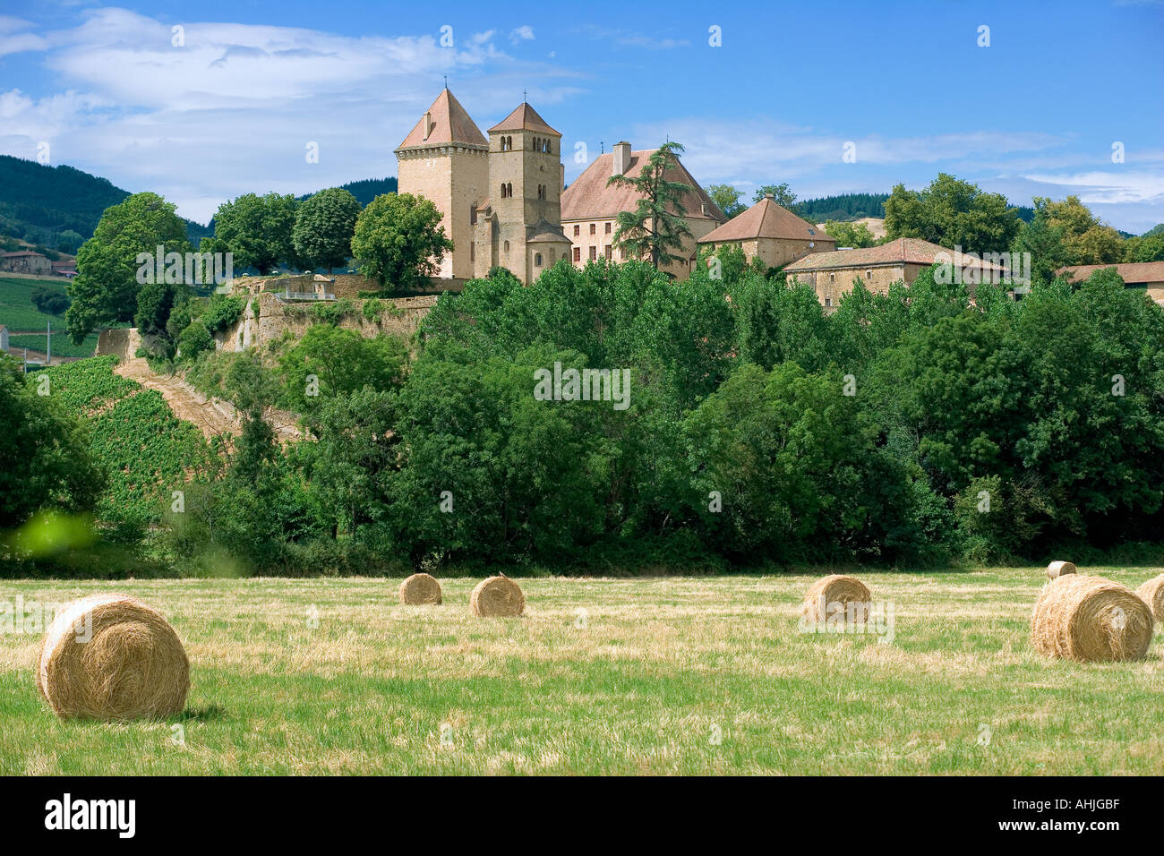 HAY BALES AND PIERRECLOS CASTLE 14th Century MACONNAIS WINE COUNTRY ...