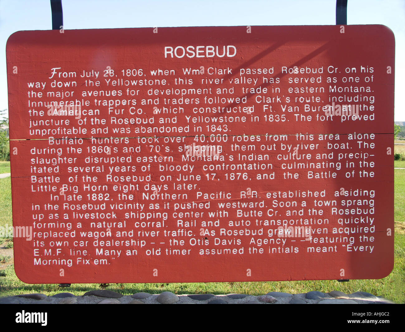 Roadway Sign History of Rosebud Stock Photo - Alamy