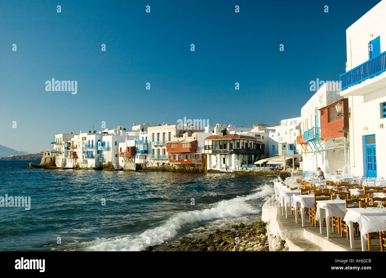 Sunset at Little Venice Mykonos Town Mykonos The Cyclades Greek Islands ...