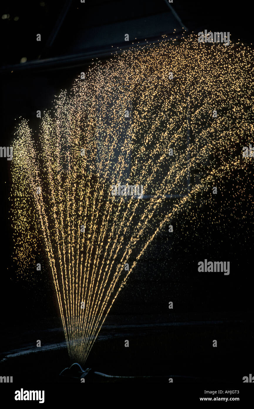 USA Washington Seattle Setting sun lights water spraying from water ...