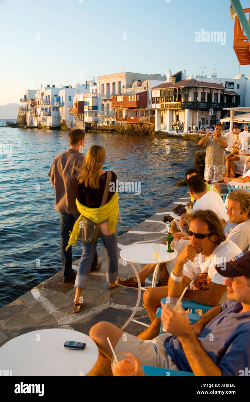 Sunset at Little Venice Mykonos Town Mykonos The Cyclades Greek Islands ...