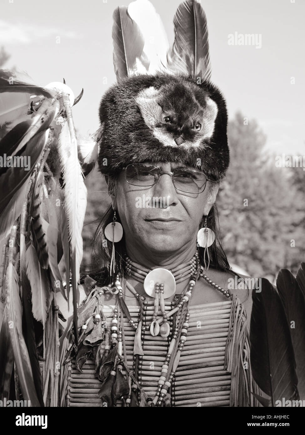 Ottawa Indian Chief in traditional garb with modern glasses Stock Photo ...