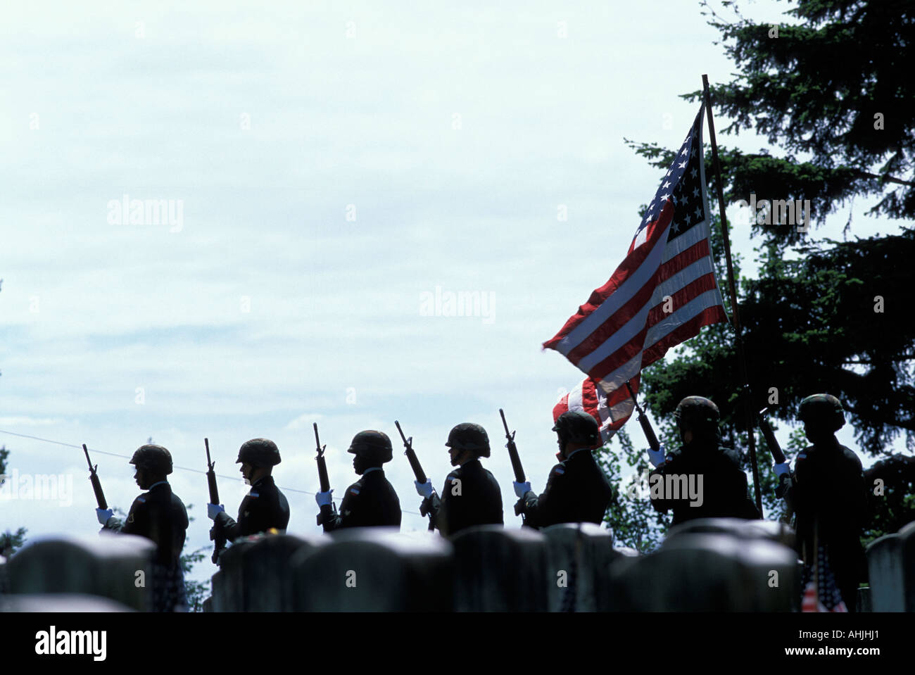 USA Washington Seattle Honor guard prepares for rifle salute at ...