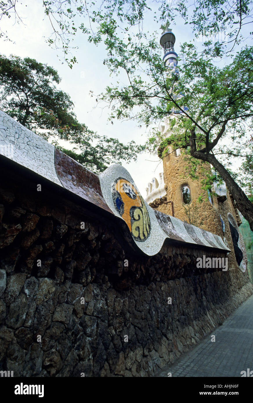 Gate to Parc Park Guell designed by Antoni Gaudi in Barcelona Catalunya ...