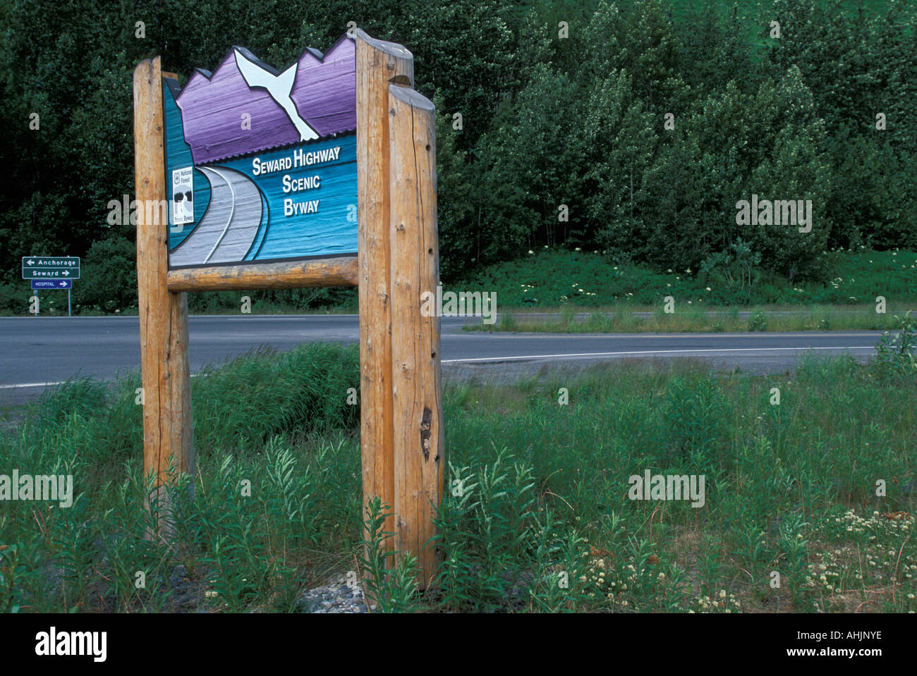 USA Alaska Scenic signpost along Seward Highway in Turnagain Pass on ...