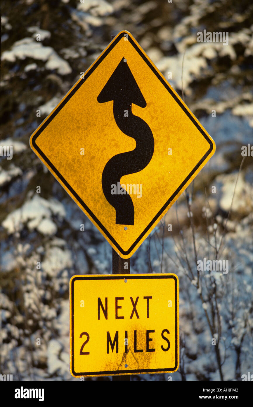 USA Alaska Denali National Park Morning sun lights warning sign on ...