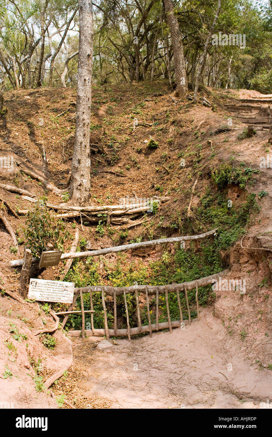 La Chinkana, a deep well at the archaeological ruins of El Fuerte of ...