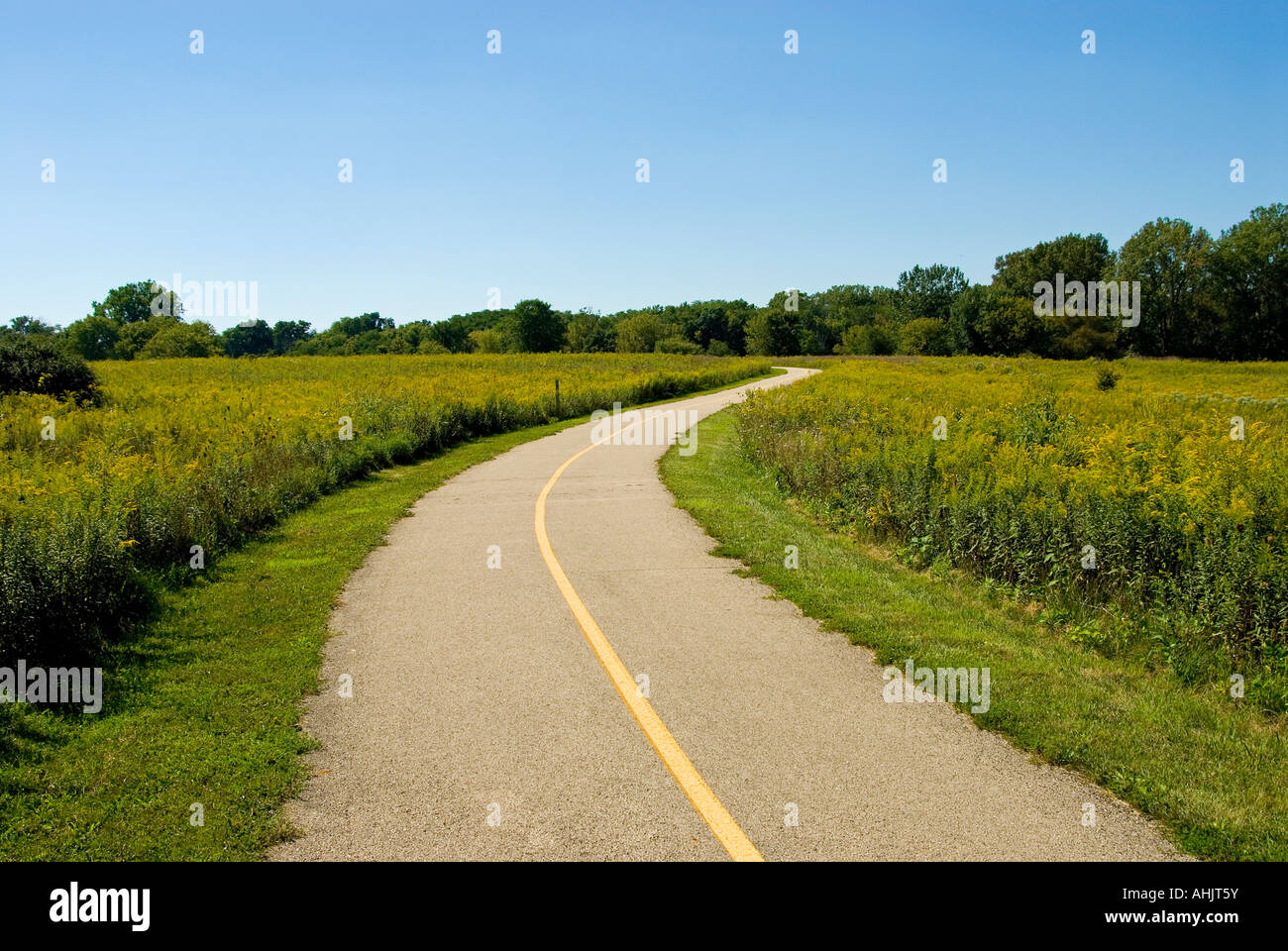 Bicycle path and scenic meadow Stock Photo - Alamy