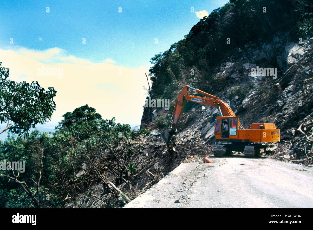 Taiwan Digger Landslide Blocking Road Typhoon Damage Stock Photo - Alamy