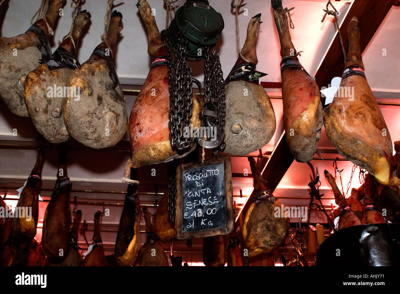 Tuscany Italy Italian cured Ham Parma Butcher shop Stock Photo - Alamy