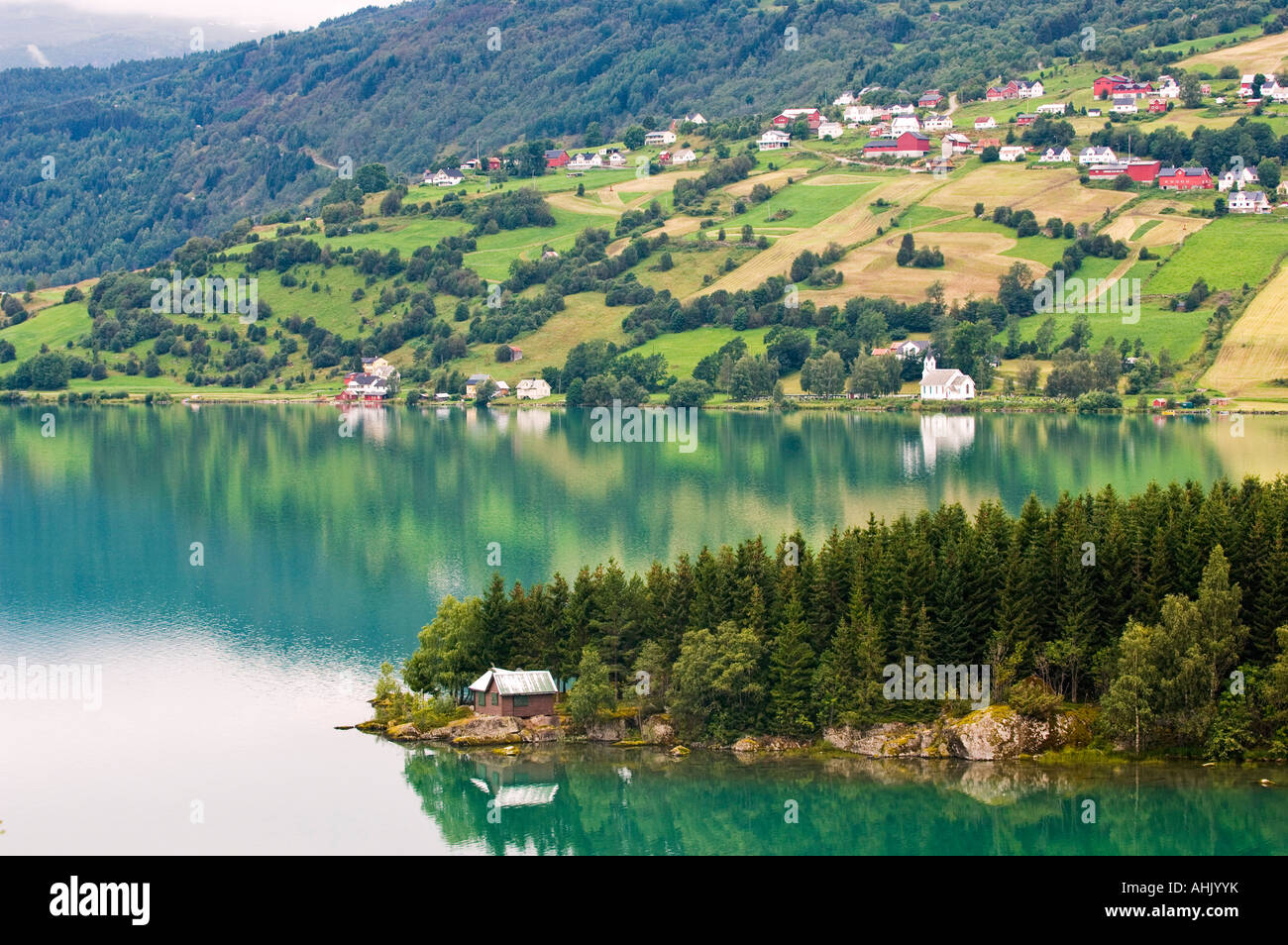 Village of Hafslo Hafslo Lake Norway Stock Photo - Alamy