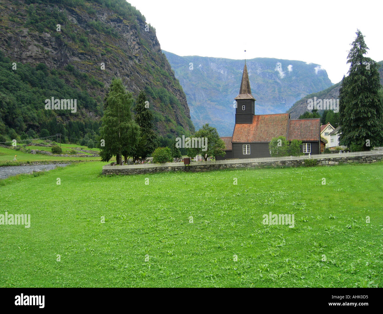Church in the Flåm Valley in the fjord town Flåm western Norway Stock ...